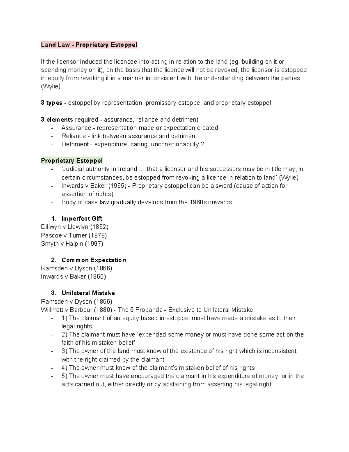 Land Law - Proprietary Estoppel - building on it or spending money on ...