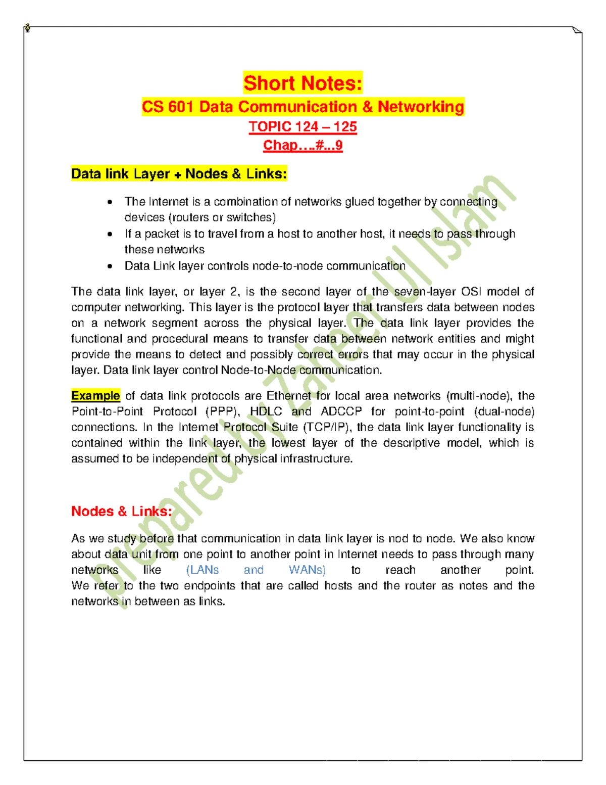 CS601 Data Communication Complete Handouts Pdf 1 - Table of Contents Data Communication CS ...