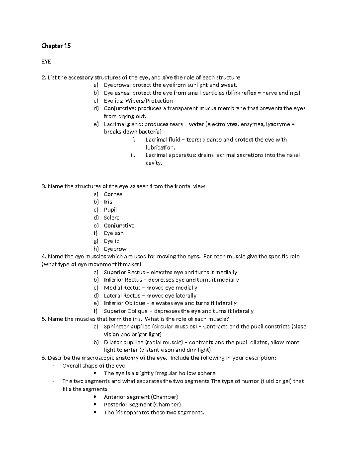 Anatomy and Physiology of the Eye and Ear - Chapter 15 EYE 2 Study ...