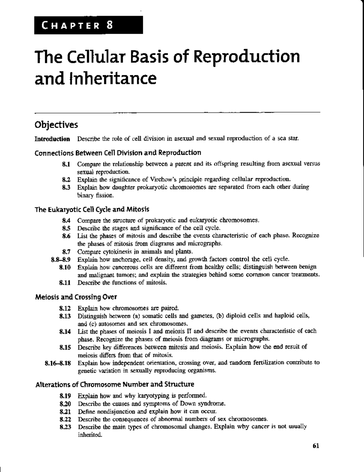 Lecture Notes: CHAPTER 8 - The Cellular Basis of Reproduction ...
