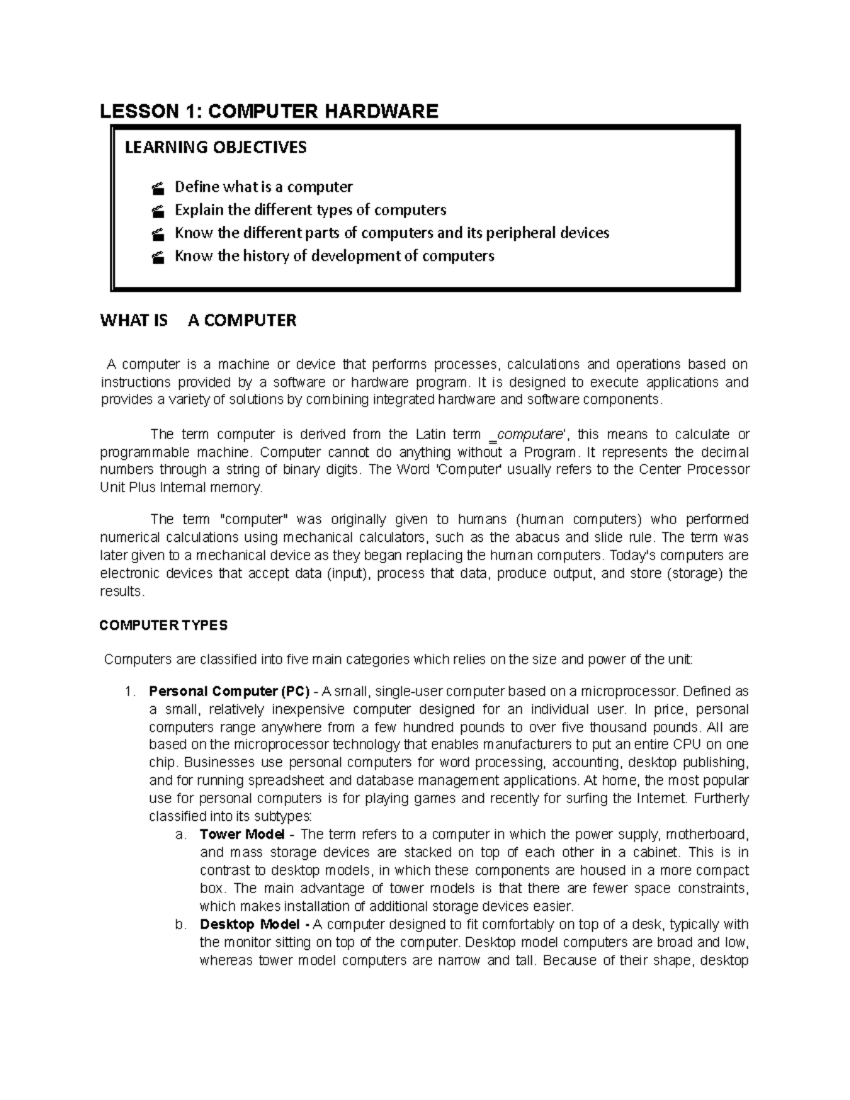 Computer Engineering Basics IM: Hardware & Processor Overview - Studocu