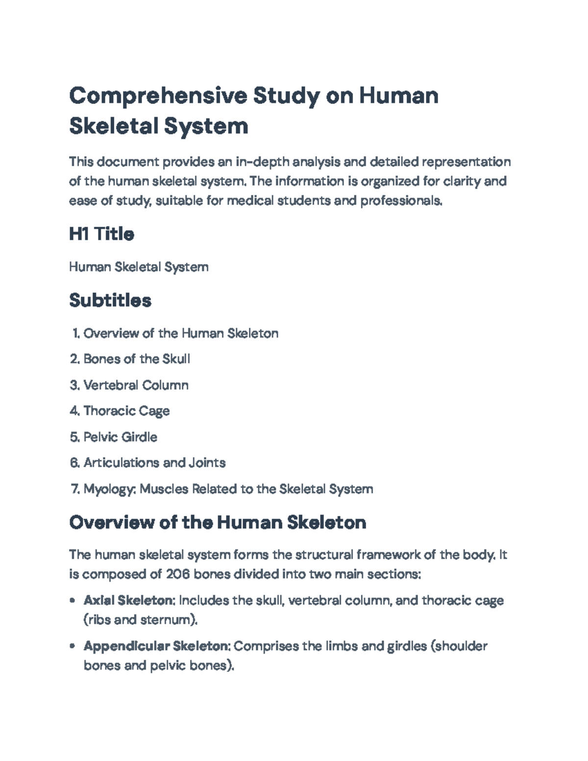 Comprehensive Analysis of the Human Skeletal System (Course Code ...