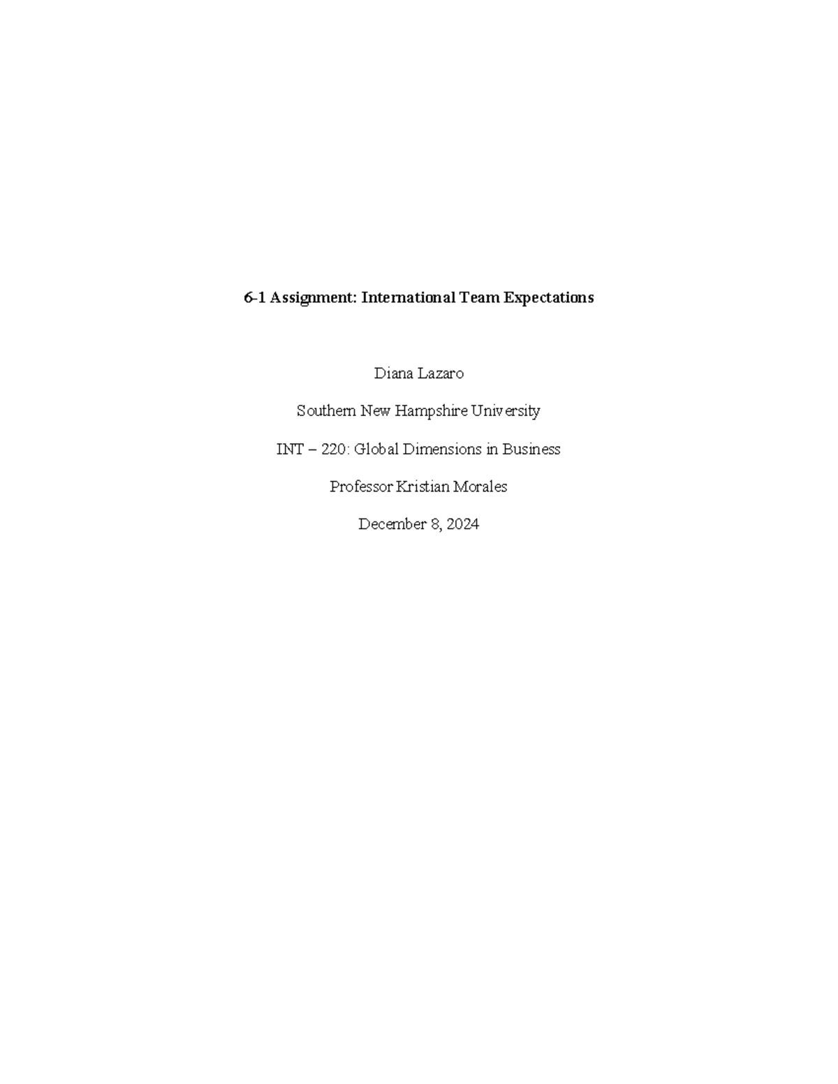 Int220 - global email - 6-1 Assignment: International Team Expectations ...