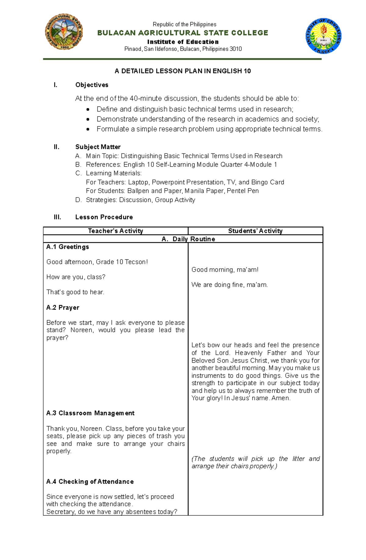 ENG 10 Q4 - Detailed Lesson Plan on Research Terms and Concepts - Studocu