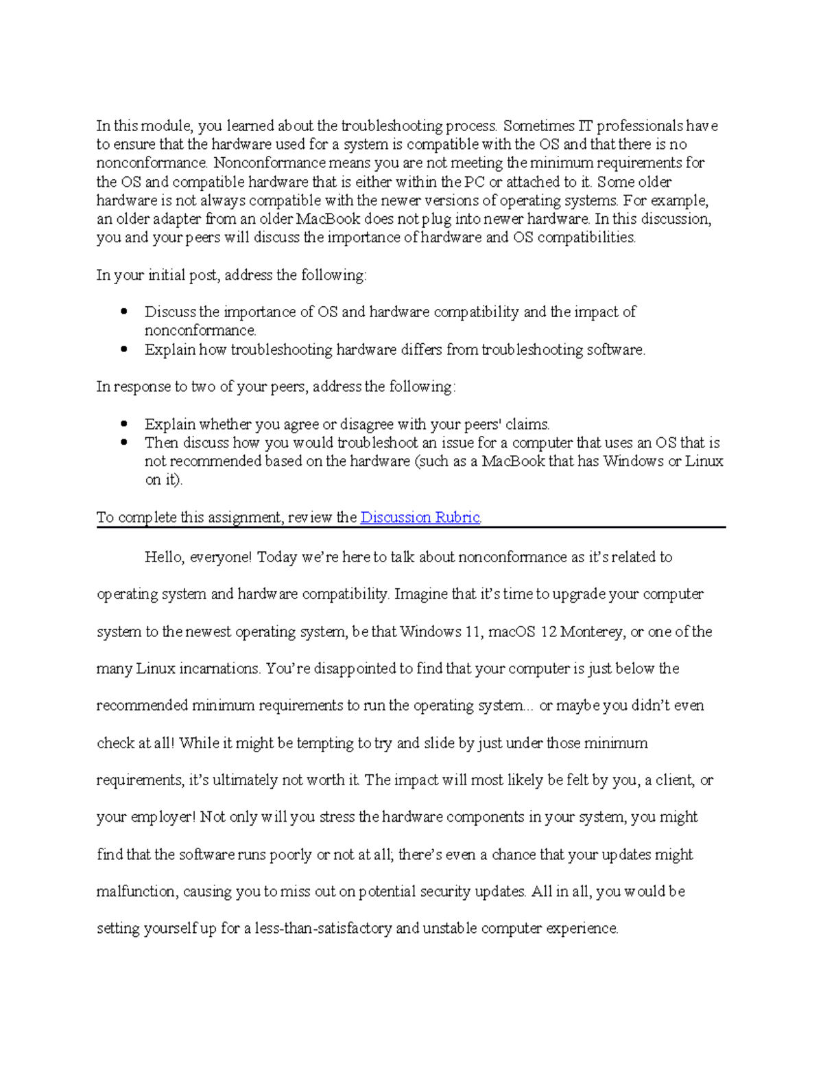 IT202 Module Four Discussion on OS and Hardware Compatibility - Studocu