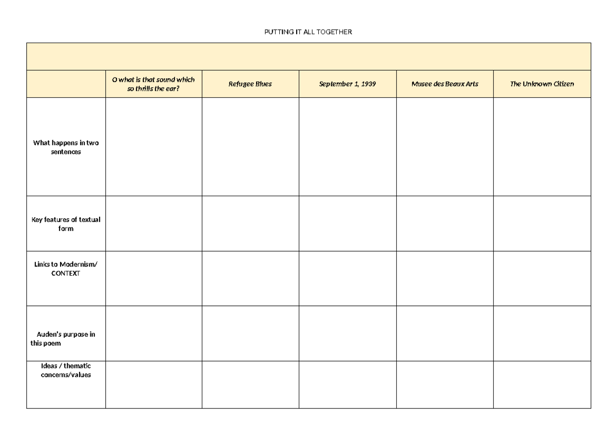 Comparing Poems: Key Features & Themes in Literary Analysis - Studocu