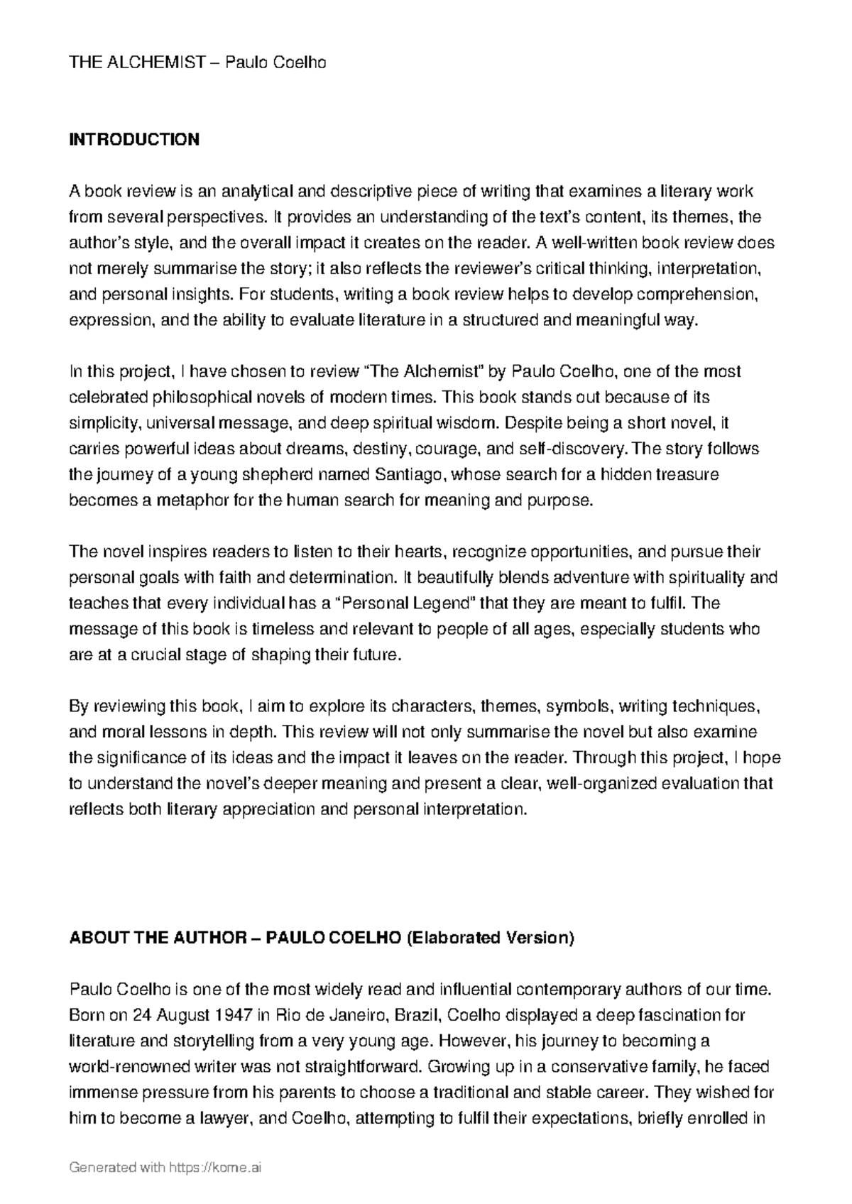 Book Review: The Alchemist by Paulo Coelho - Insights & Analysis - Studocu