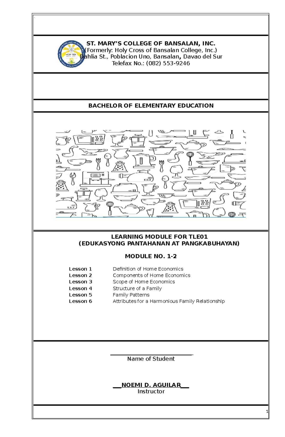 TLE College 2021 2022 M1 - ST. MARY’S COLLEGE OF BANSALAN, INC ...