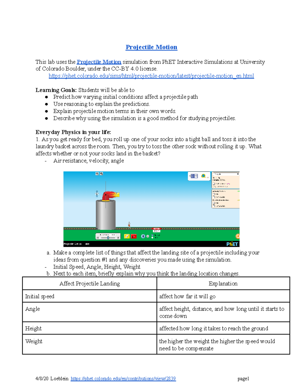 Projectile Motion Introduction Lab - Projectile Motion This lab uses ...