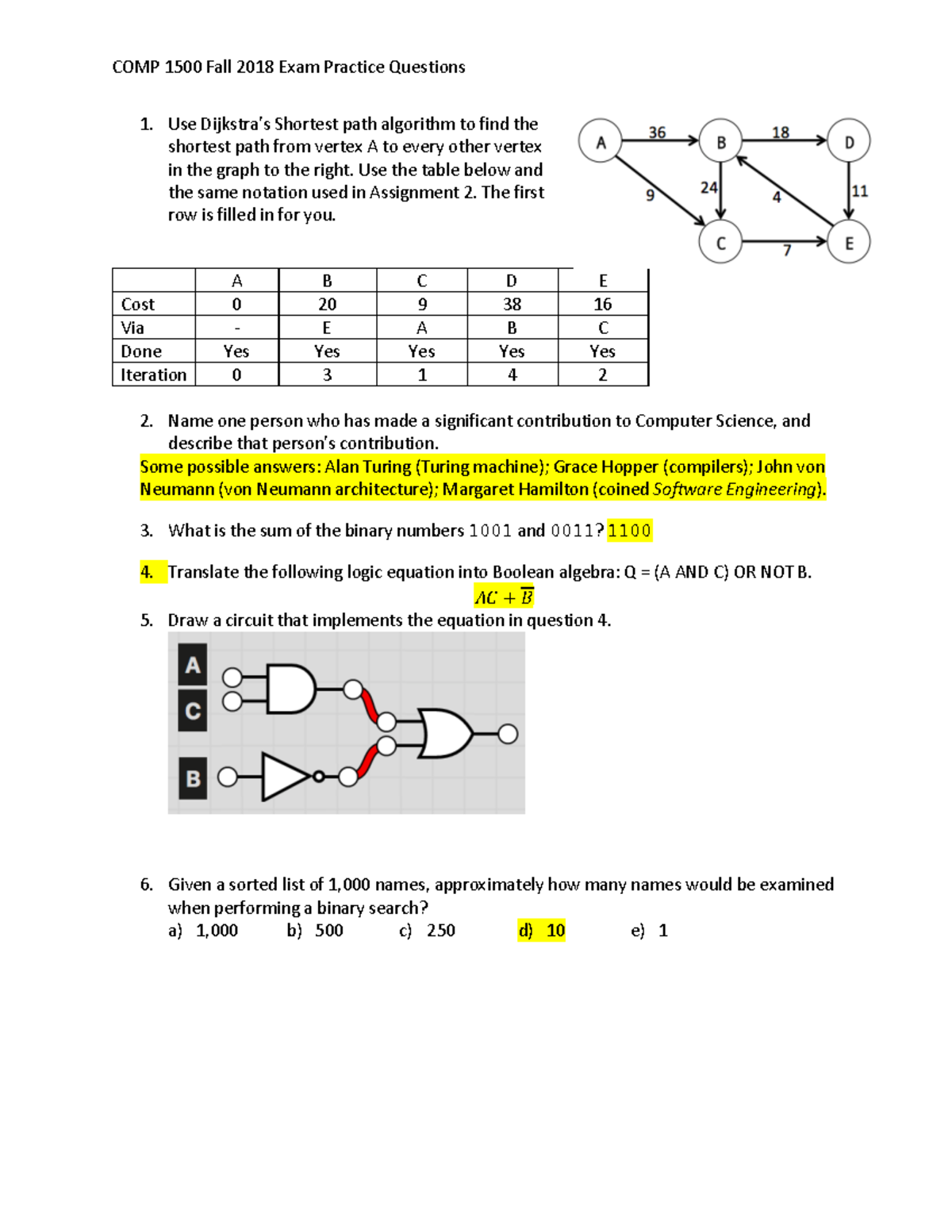 Comp1500-a1 - Final exam questions and solutions - Warning: TT ...