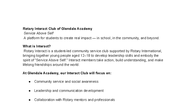 Rotary Interact Club - Service Above Self Overview and Benefits - Studocu