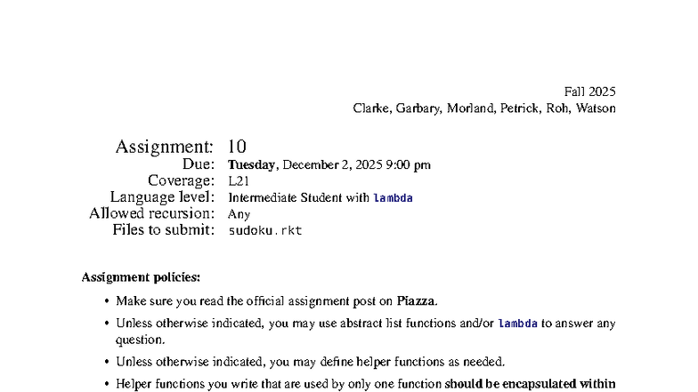 CS 135 Fall 2025 Assignment 10: Sudoku and Latin Square Solutions - Studocu