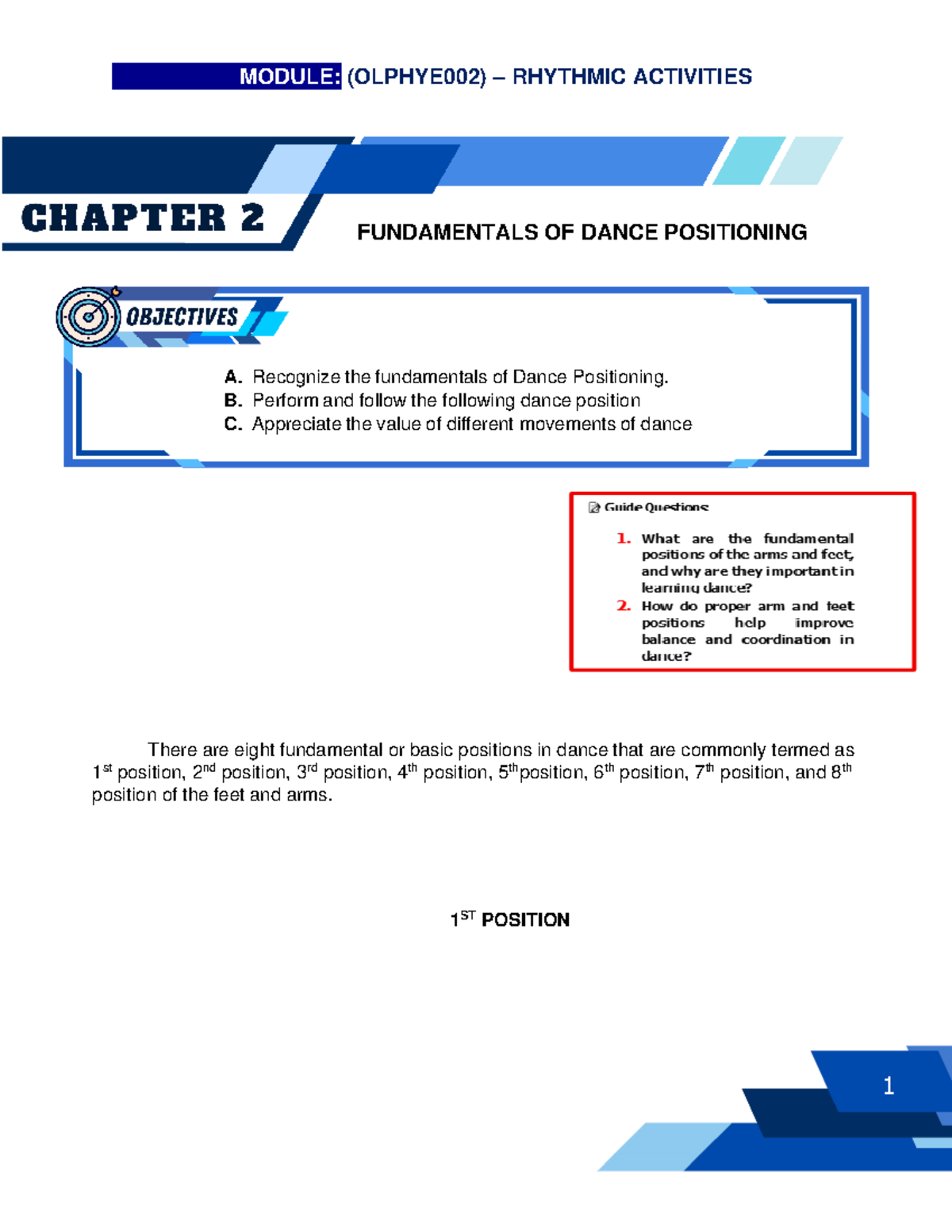 Chapter 2: (OLPHYE002) Fundamentals of Dance Positioning Techniques ...