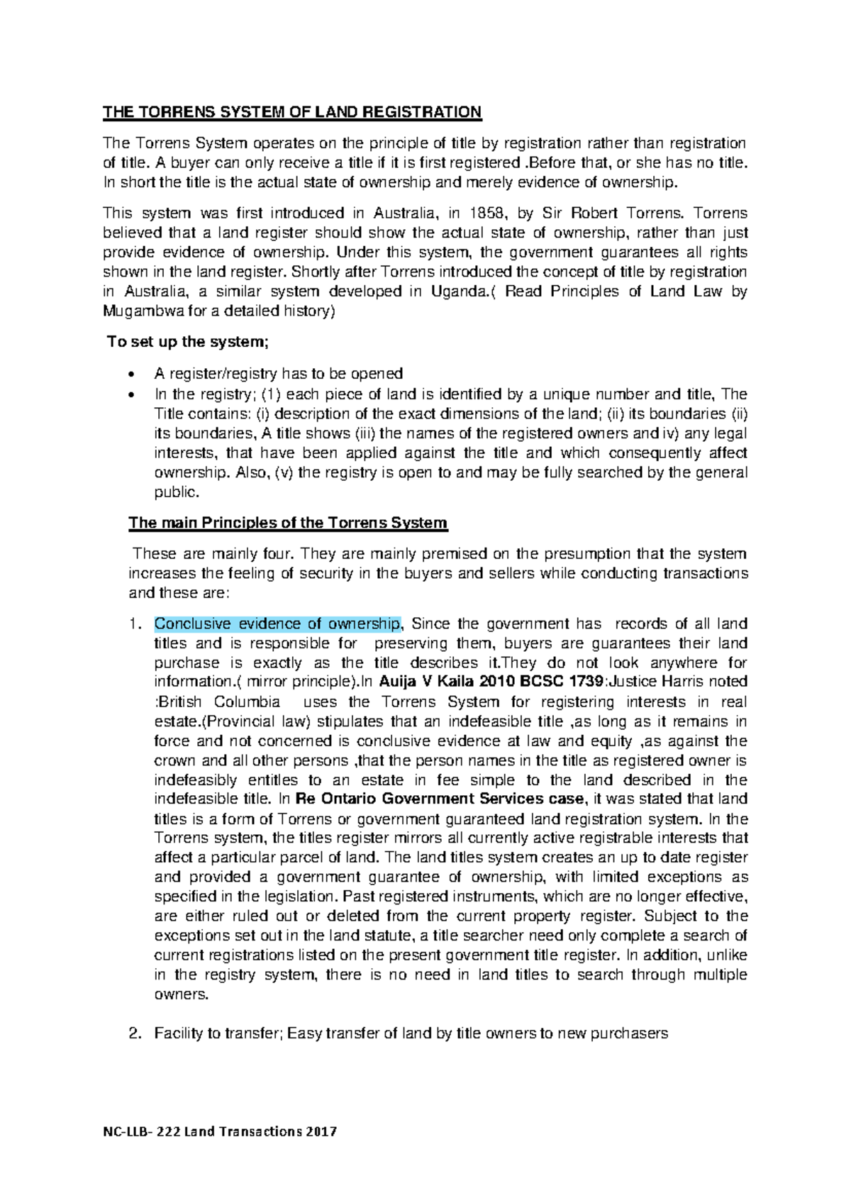 Torrens System of Land Registration: Key Principles & Case Studies 2017 ...