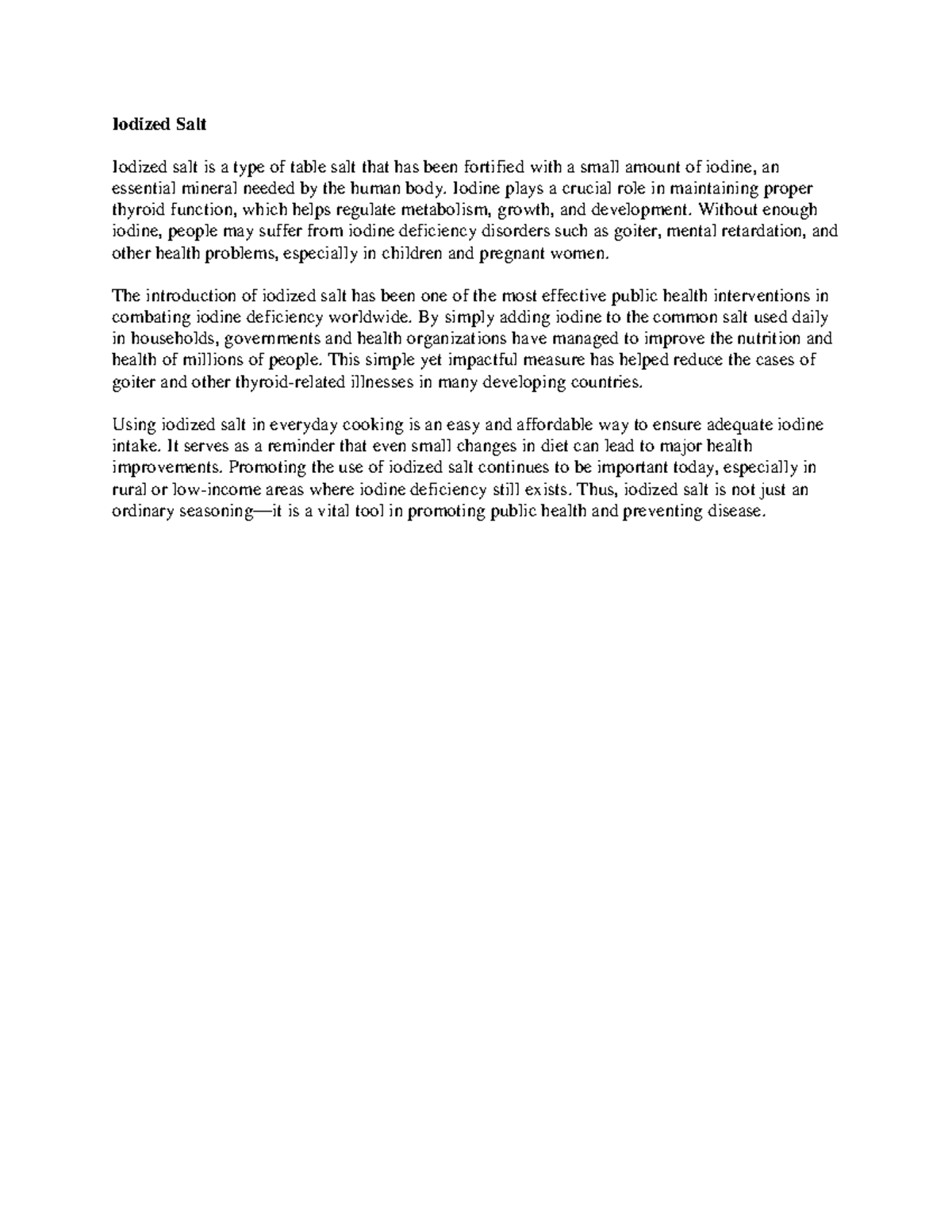 Iodine - Importance of Iodized Salt in Public Health - Studocu