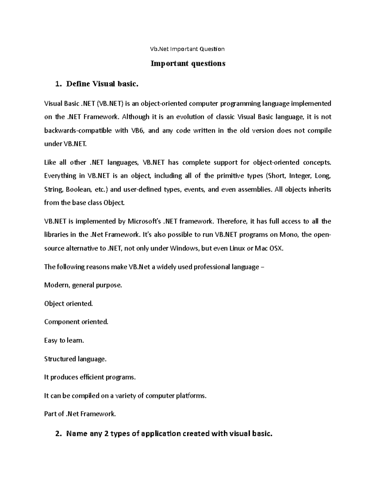 Vb.net Important Questions - Vb Important Question Important questions ...