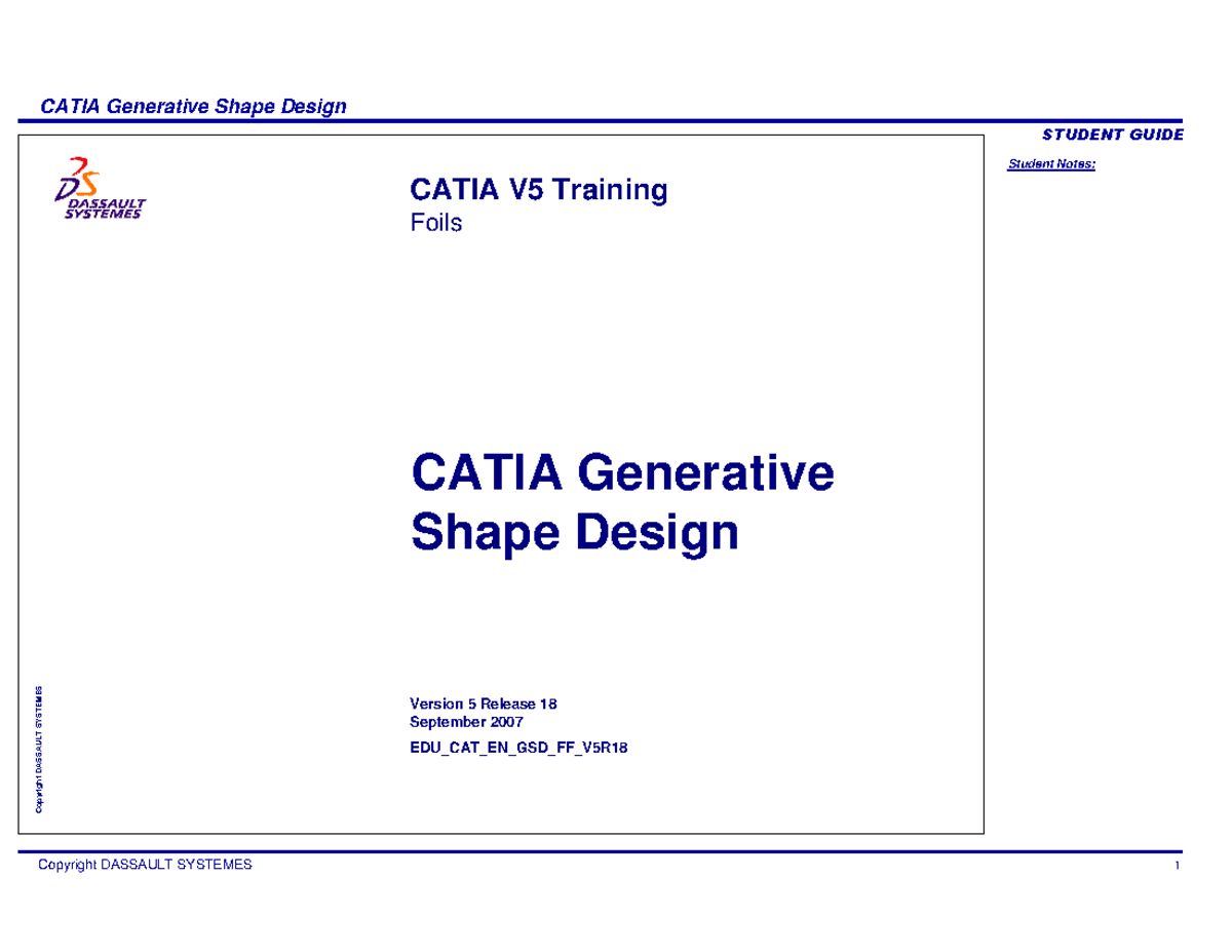 CATIA V5 Generative Shape Design Training Notes EDU_CAT_EN_GSD_FF_V5R18 ...