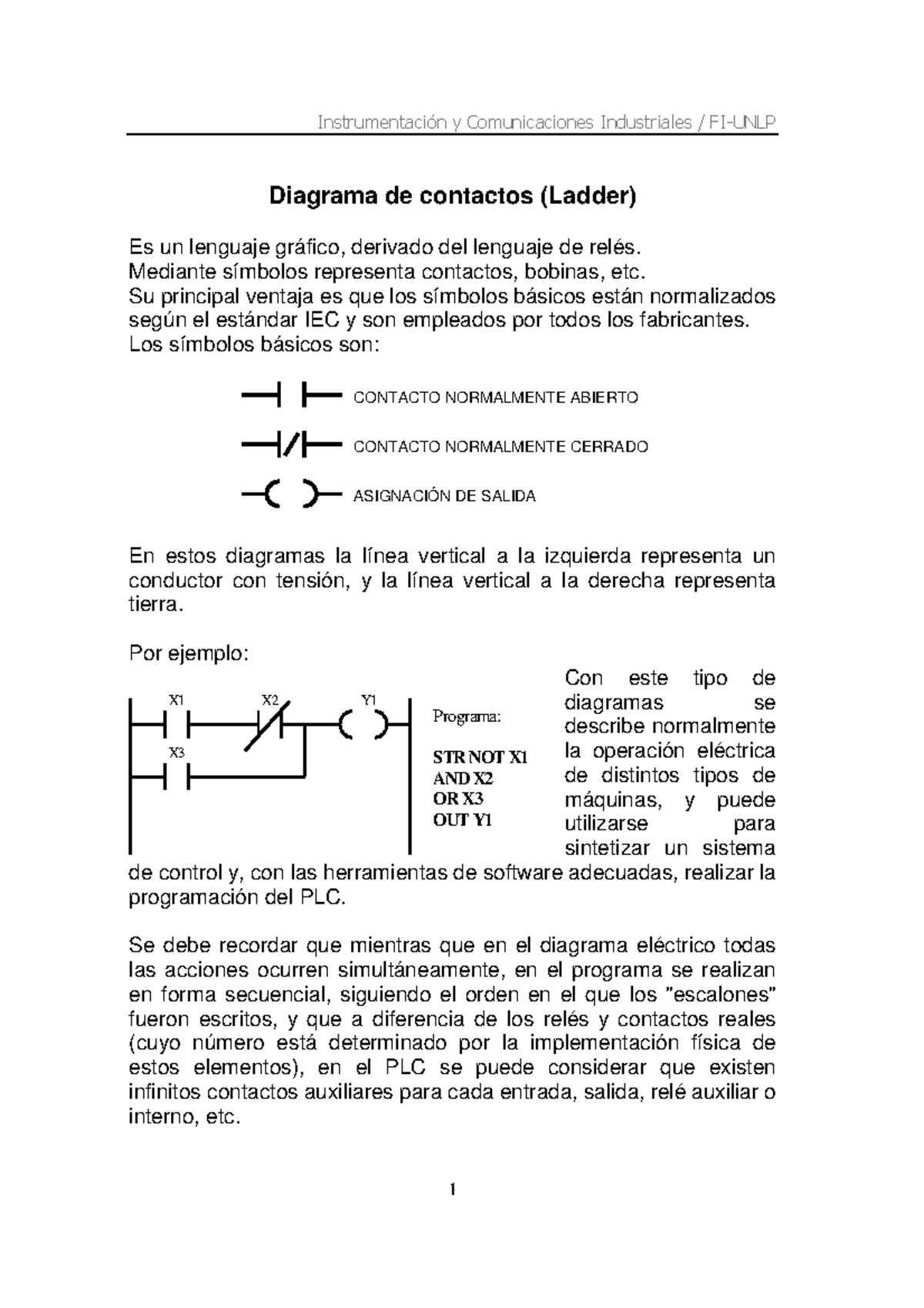 1-Diagrama de contactos (Ladder) - Mediante símbolos representa ...