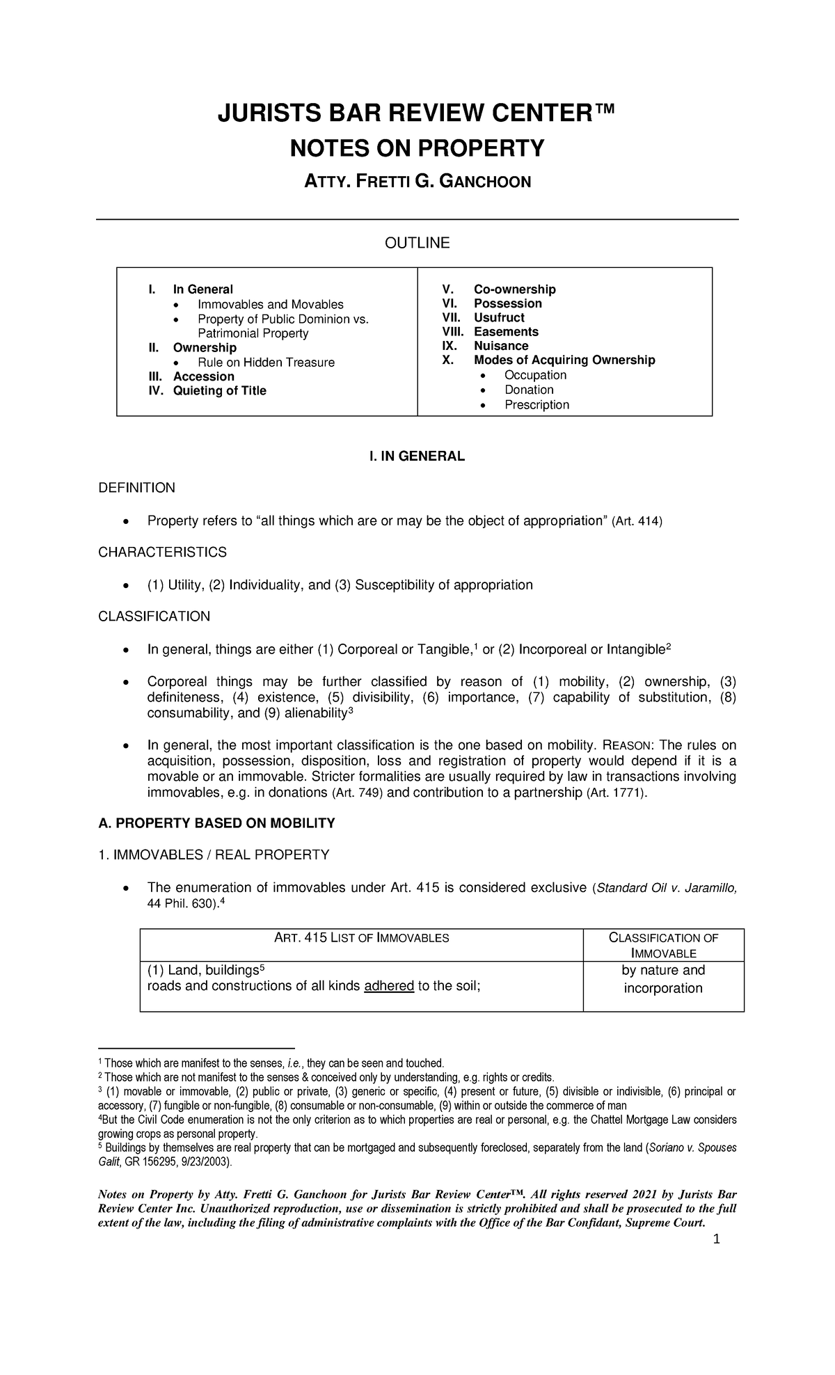 Property Law Notes (Course Code: Jurists Bar Review) by Atty. Ganchoon ...