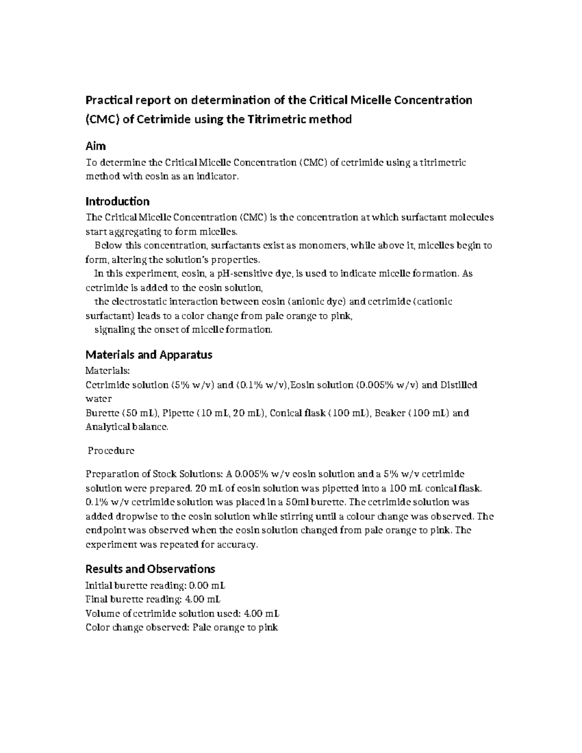 Practical Report on CMC Determination of Cetrimide using Titrimetry ...