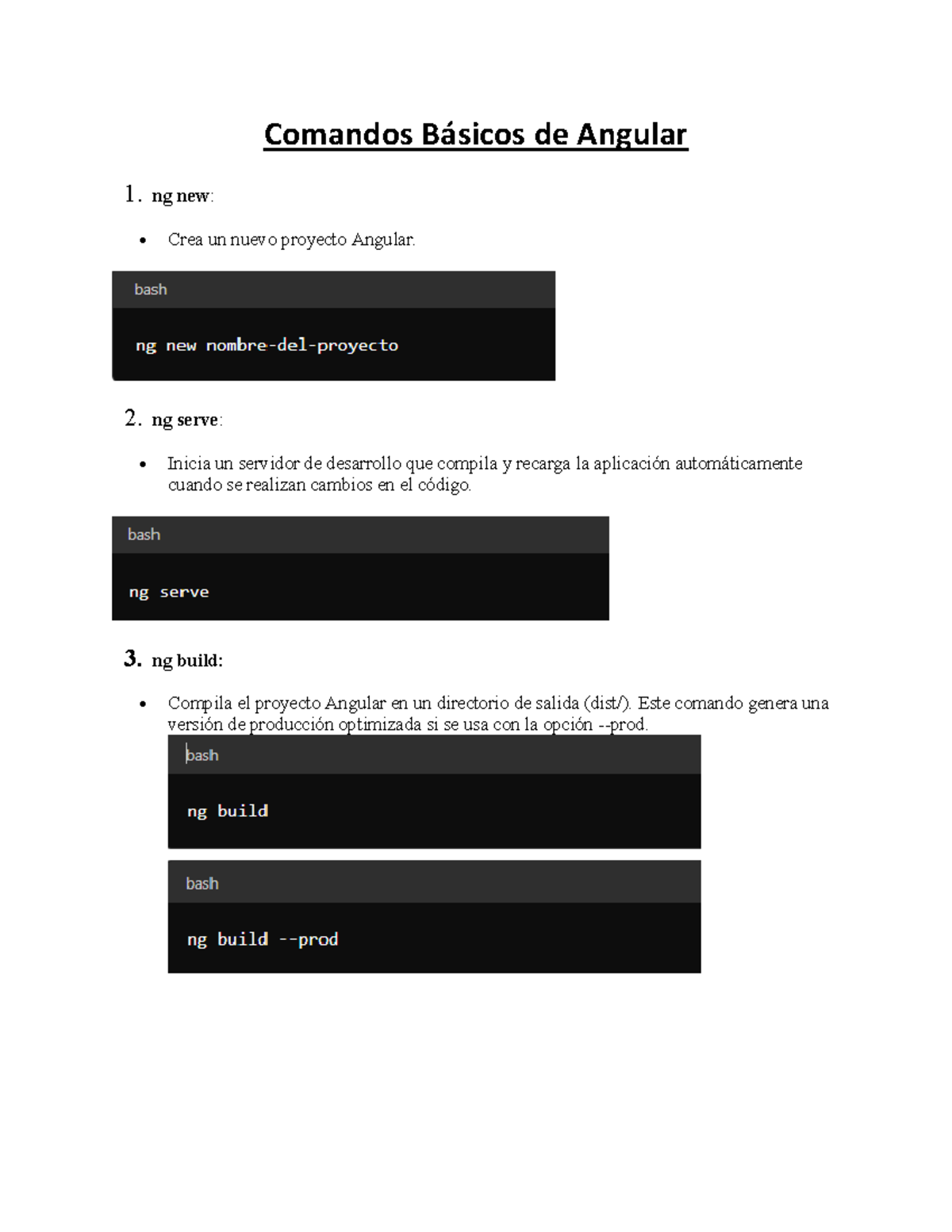 Comandos Básicos de Angular: Guía Rápida y Ejemplos Prácticos - Studocu