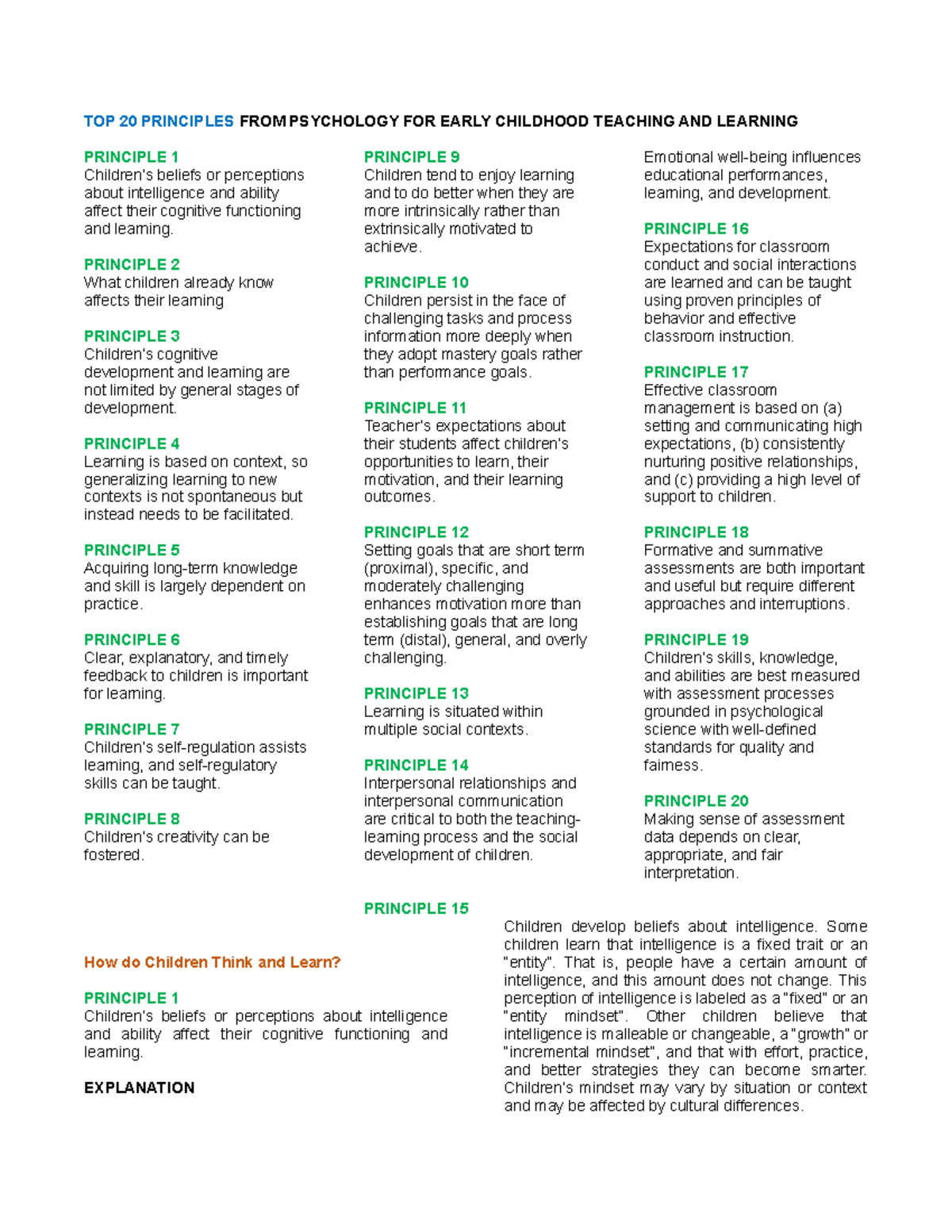 ECE-106 - Top 20 Principles of Teaching for Early Childhood Education ...