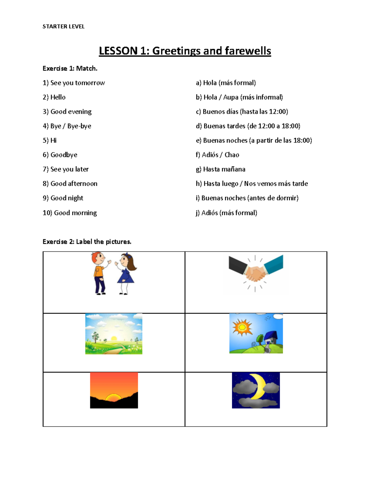 STARTER LEVEL: Lesson 1 - Greetings & Farewells Worksheet - Studocu