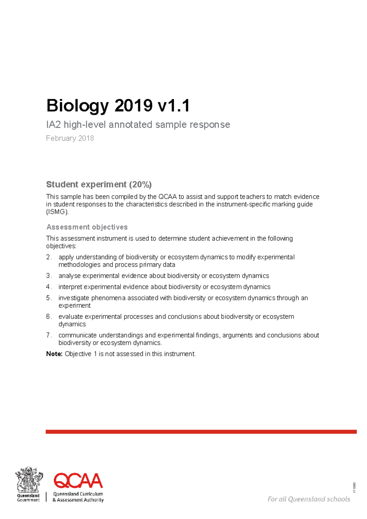 Biology 19 IA2 High-Level Annotated Sample Response 2019 - Studocu