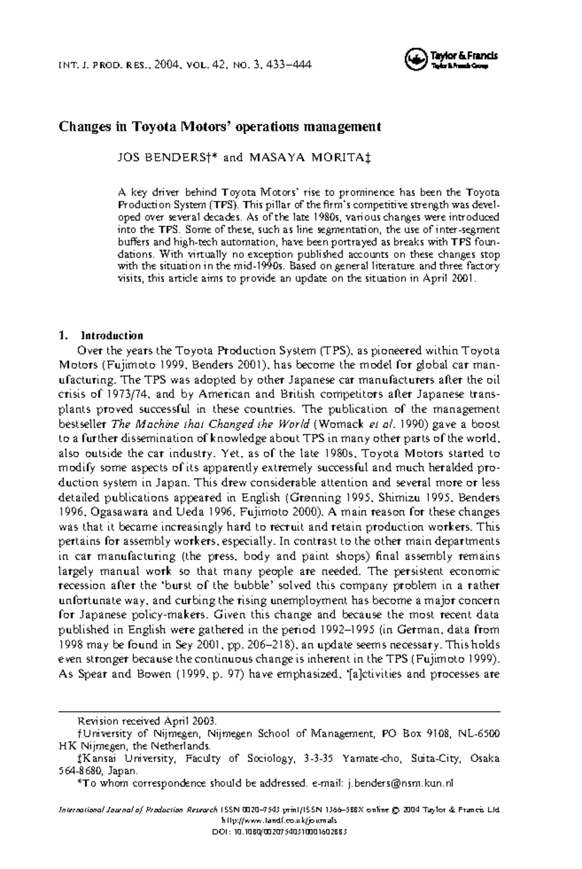 Changes in Toyota Operations Management: An Update on TPS - Studocu