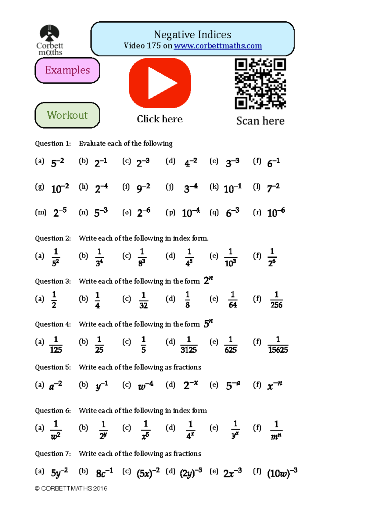 Negative Indices Video 175: Examples & Exercises for Practice - Studocu