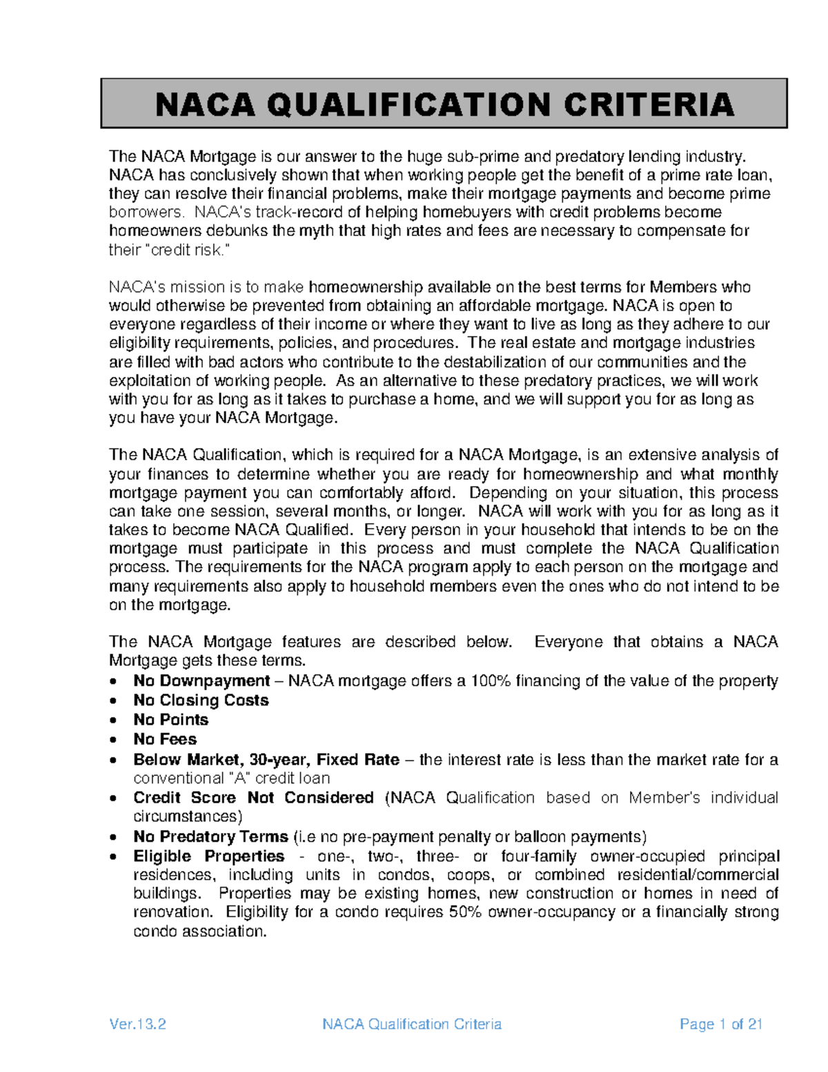 NACA Qualification Guidelines for Homeownership and Mortgage Prep - Studocu