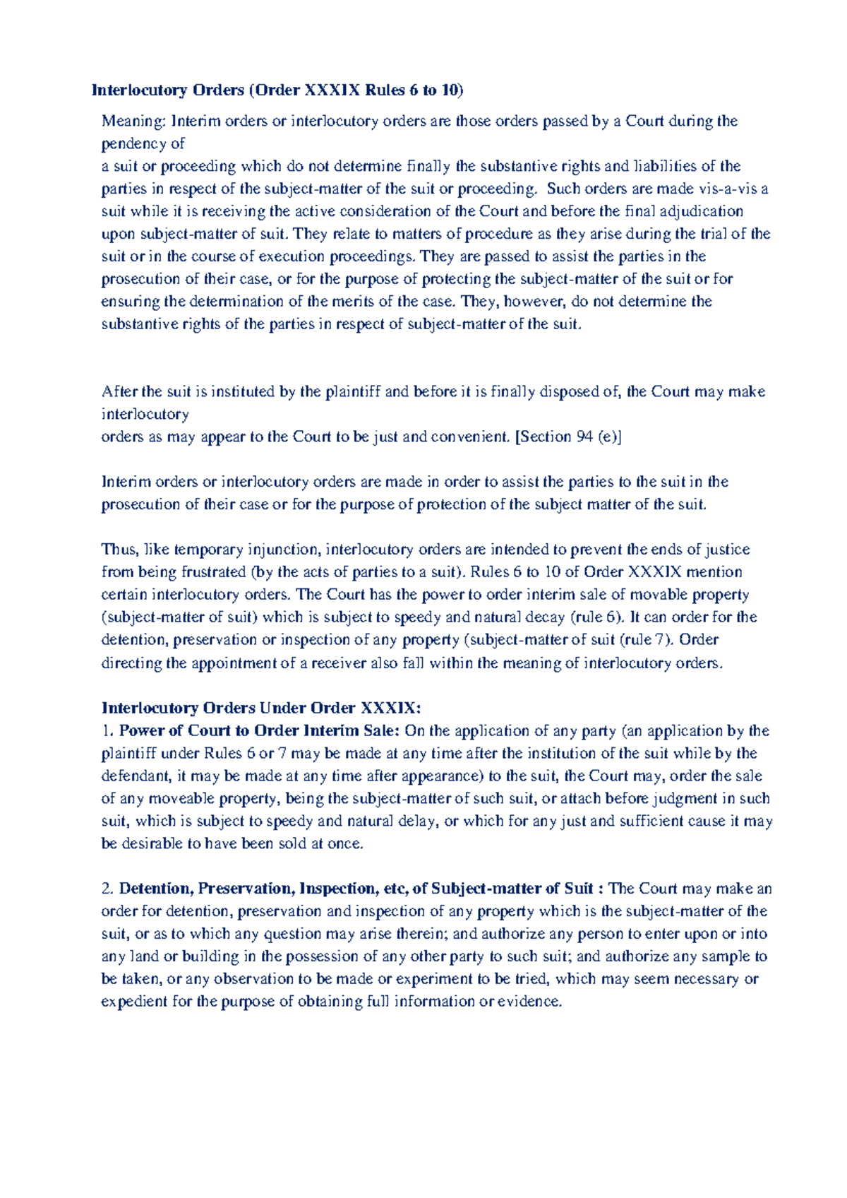 Interlocutory Orders (Order Xxxix Rules 6 to 10) - Interlocutory Orders (Order XXXIX Rules 6 to ...