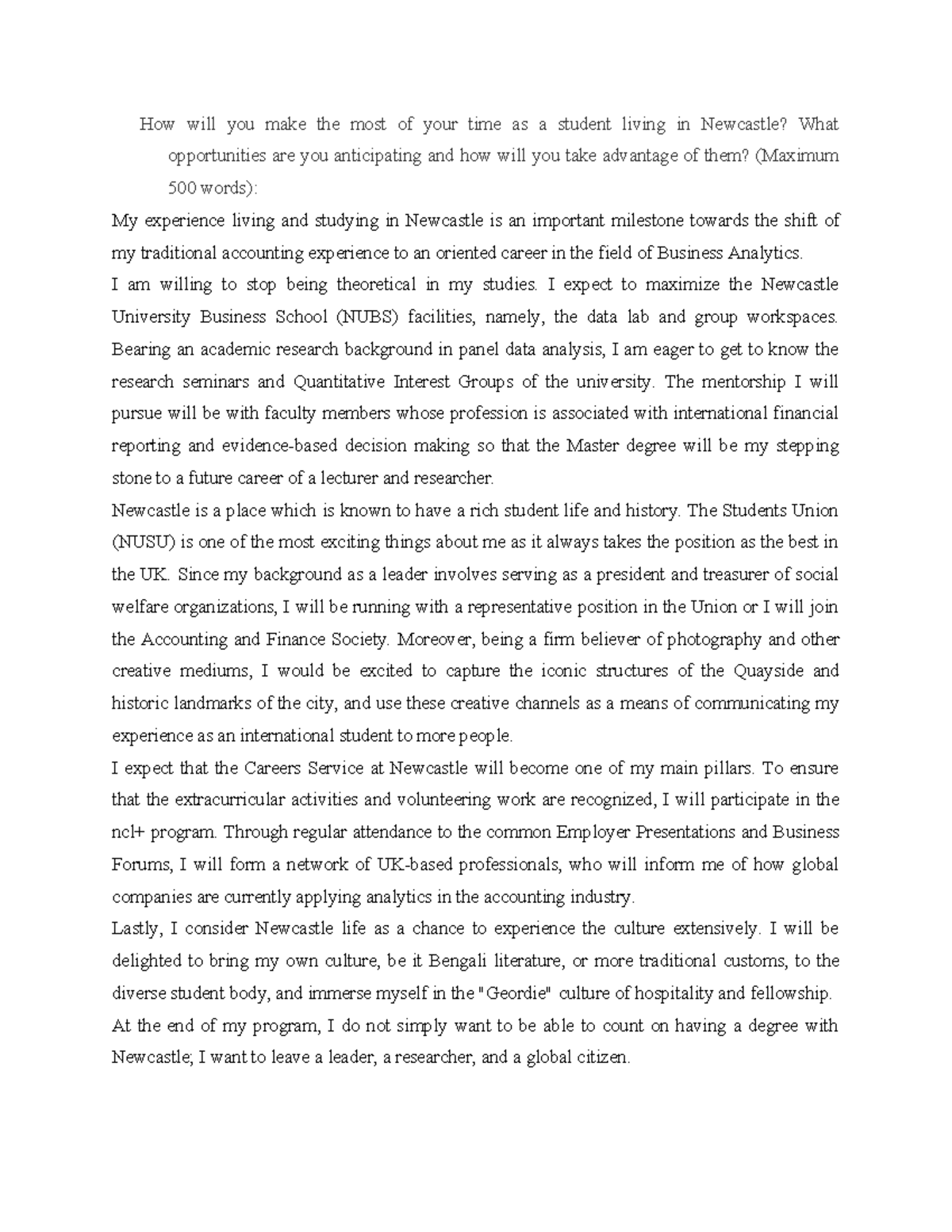 NUBS Essay: Maximizing Opportunities as a Student in Newcastle - Studocu