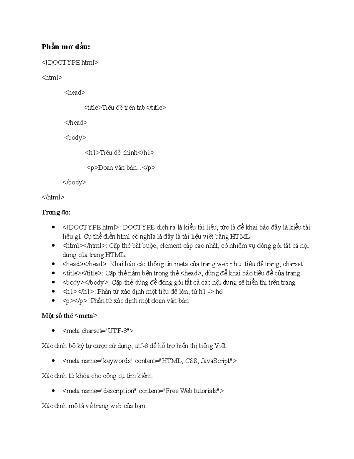 Learn Html Css Js - html css js - Phần mở đầu: - Studocu