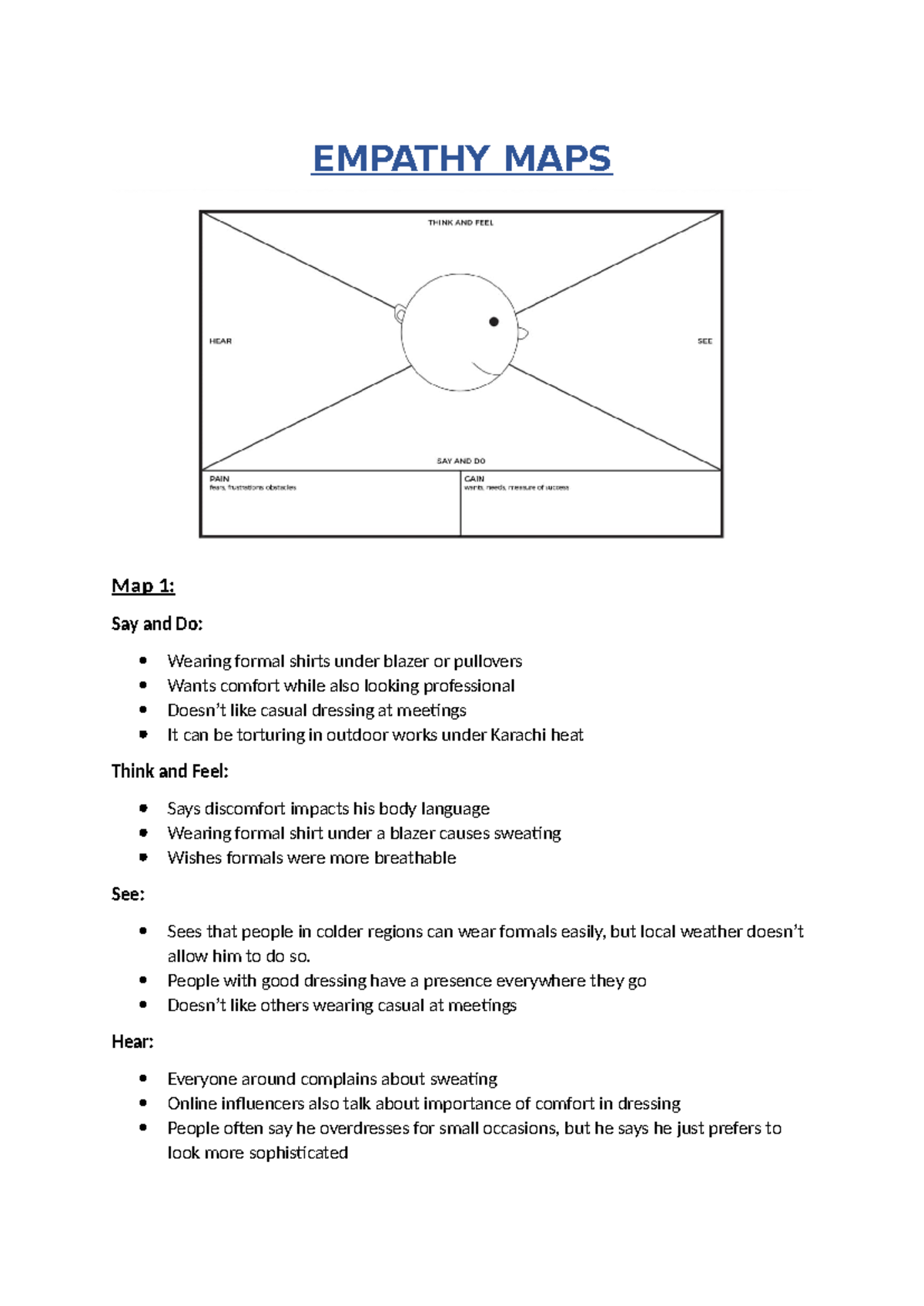 Empathy Map Analysis for Comfort in Formal Attire (32227) - Studocu
