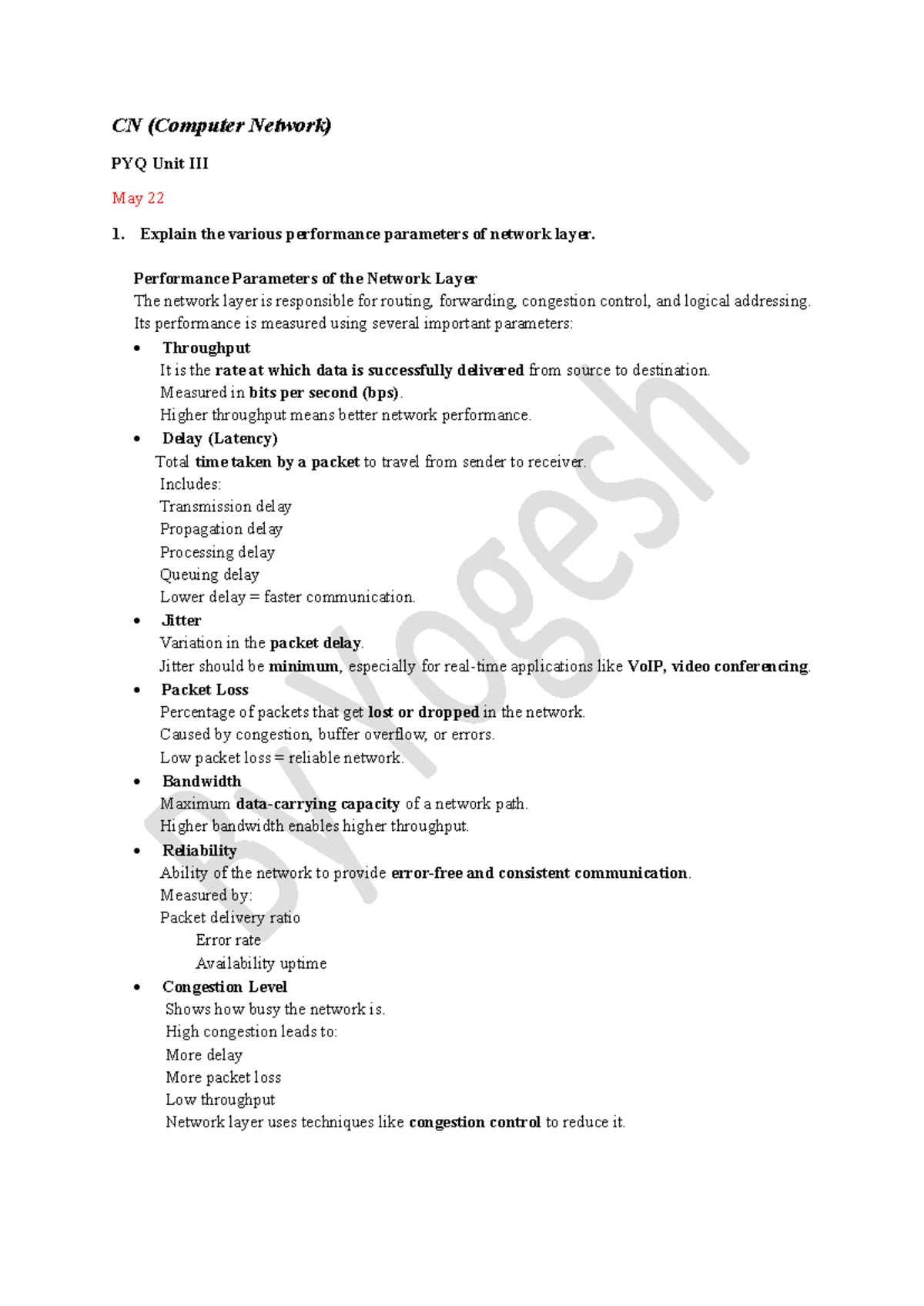 CN (Computer Network) Unit III: Performance Parameters & Services - Studocu