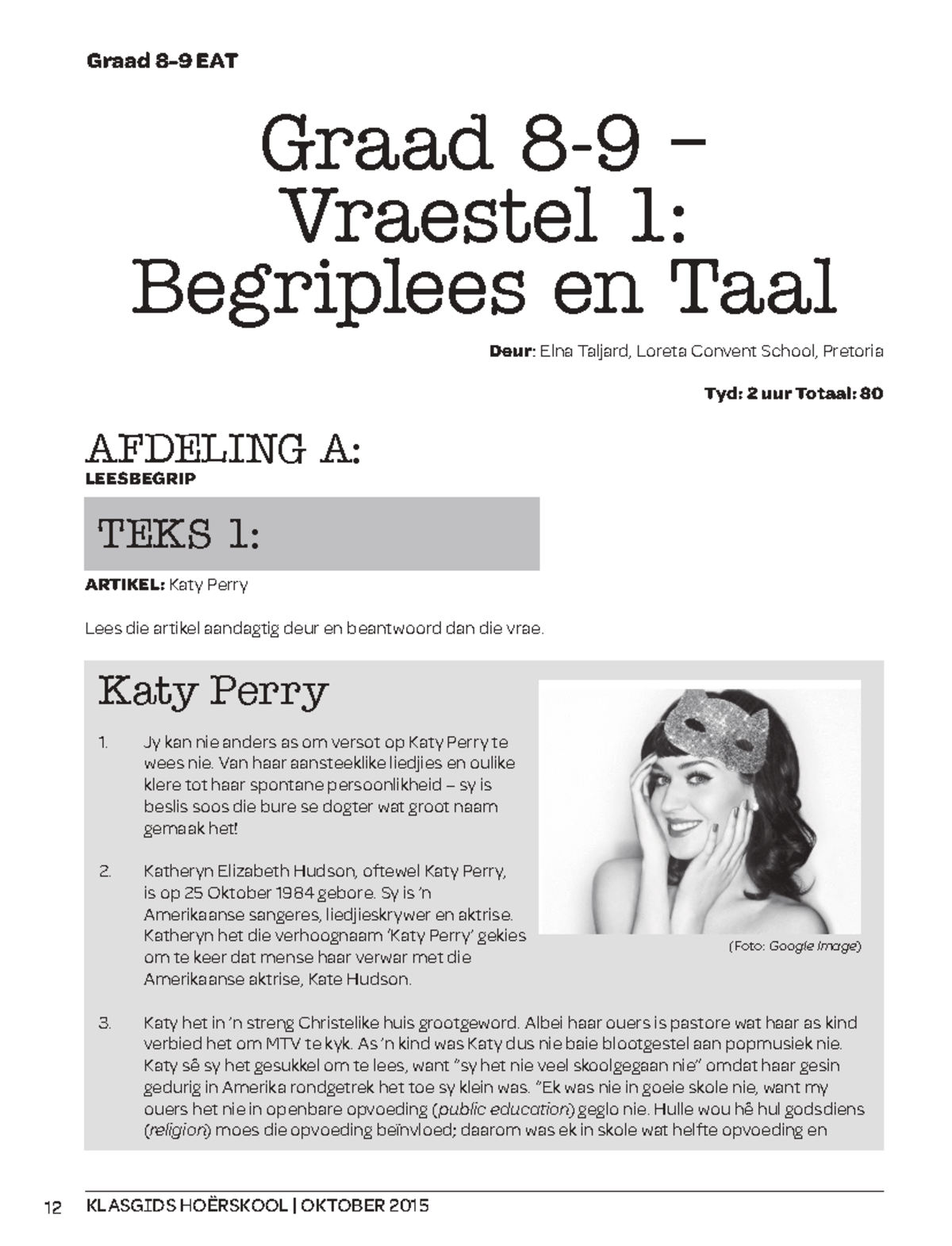 Afrikaans Vraestel 1 - Begriplees en Taal - Graad 8-9 - Studocu