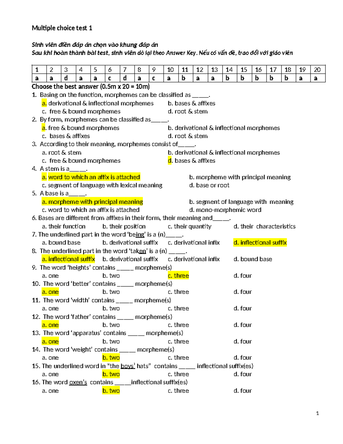 522225658 Morpho Test 1: Multiple Choice Questions - Studocu