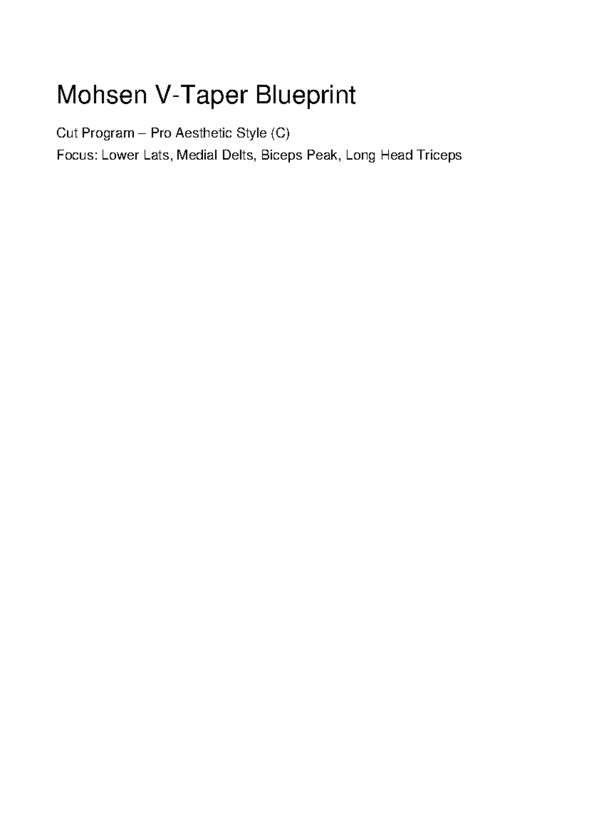 Mohsen V-Taper Blueprint (C): Aesthetic Training Split Guide - Studocu