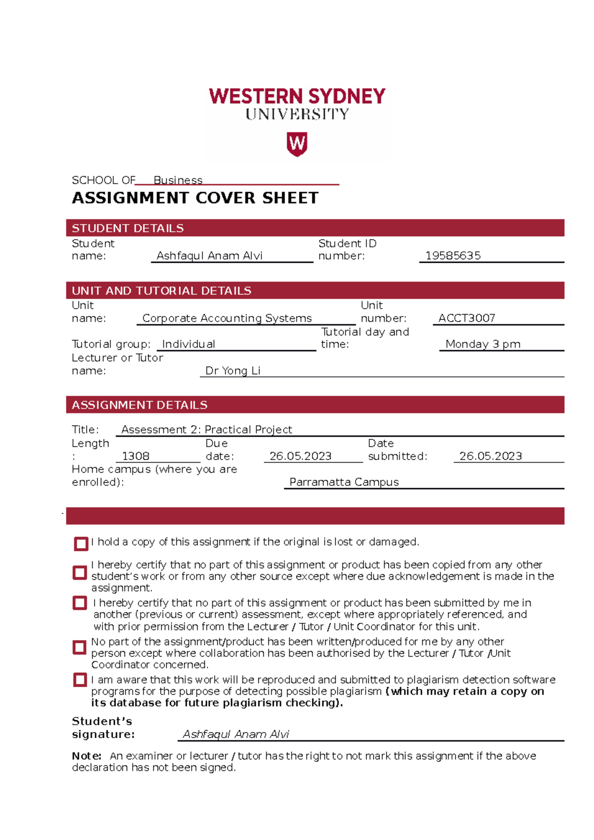 ACCT Assessment 2 - Corporate Accounting Practical Project - Studocu