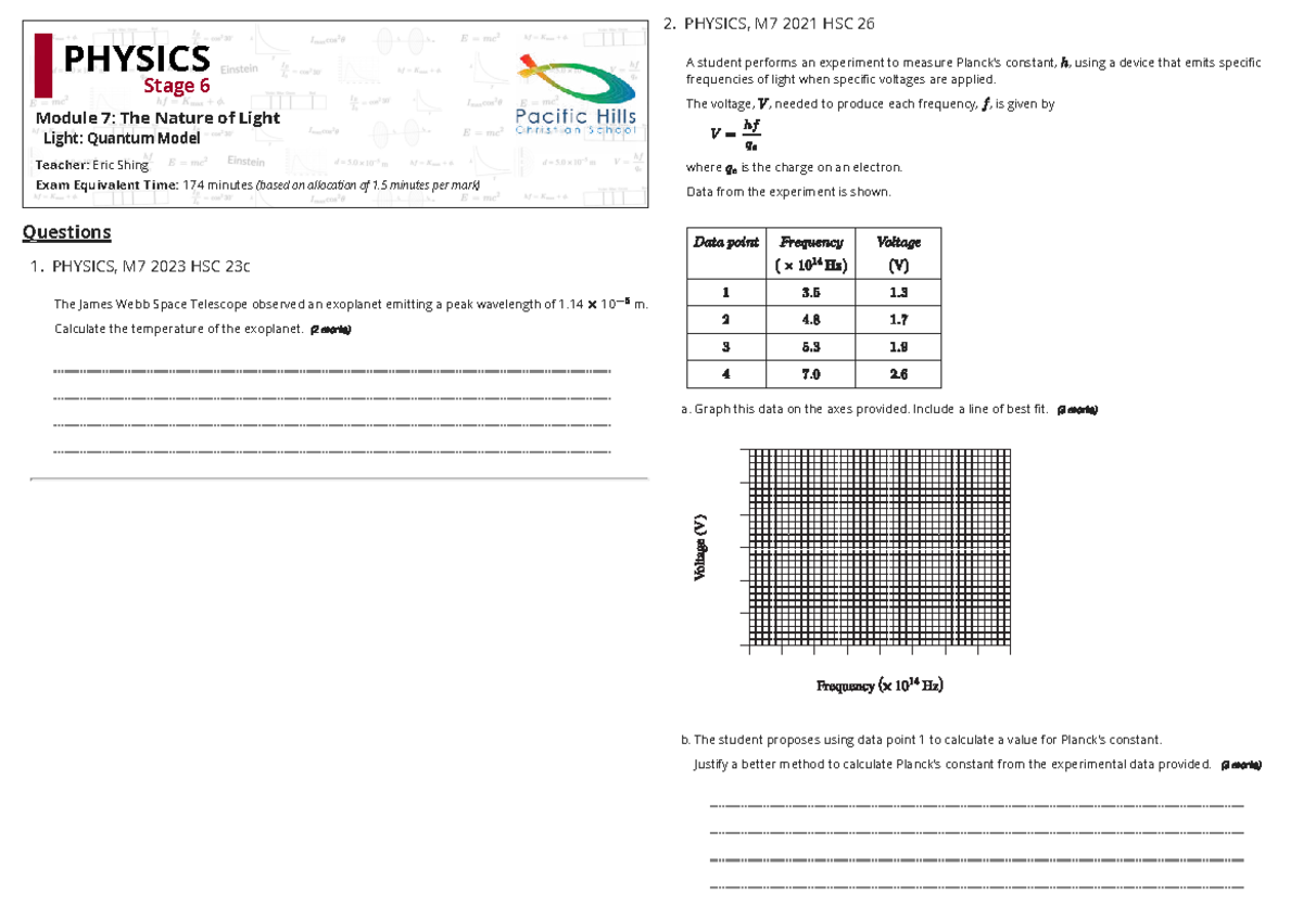Quantum Model of Light: PHYSICS M7 2021 HSC 26 Study Guide - Studocu