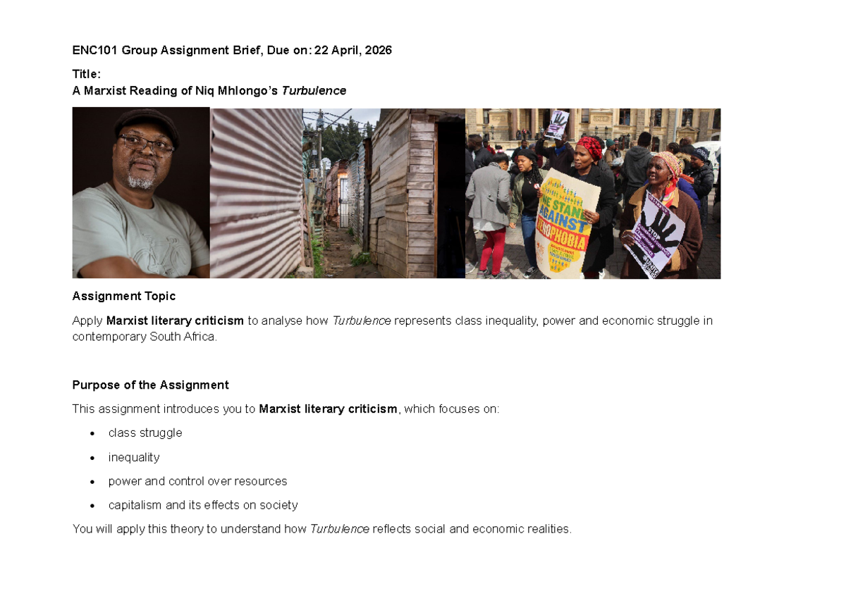 ENC101 Group Assignment: Marxist Analysis of Turbulence - Studocu