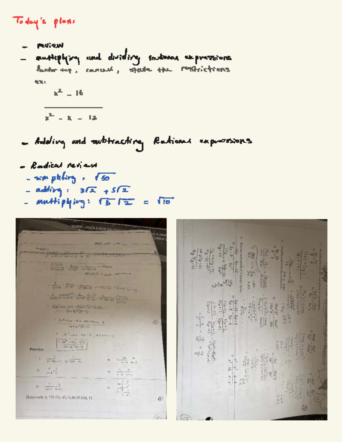Rational Expressions Notes: Multiplying, Dividing & Restrictions - Studocu