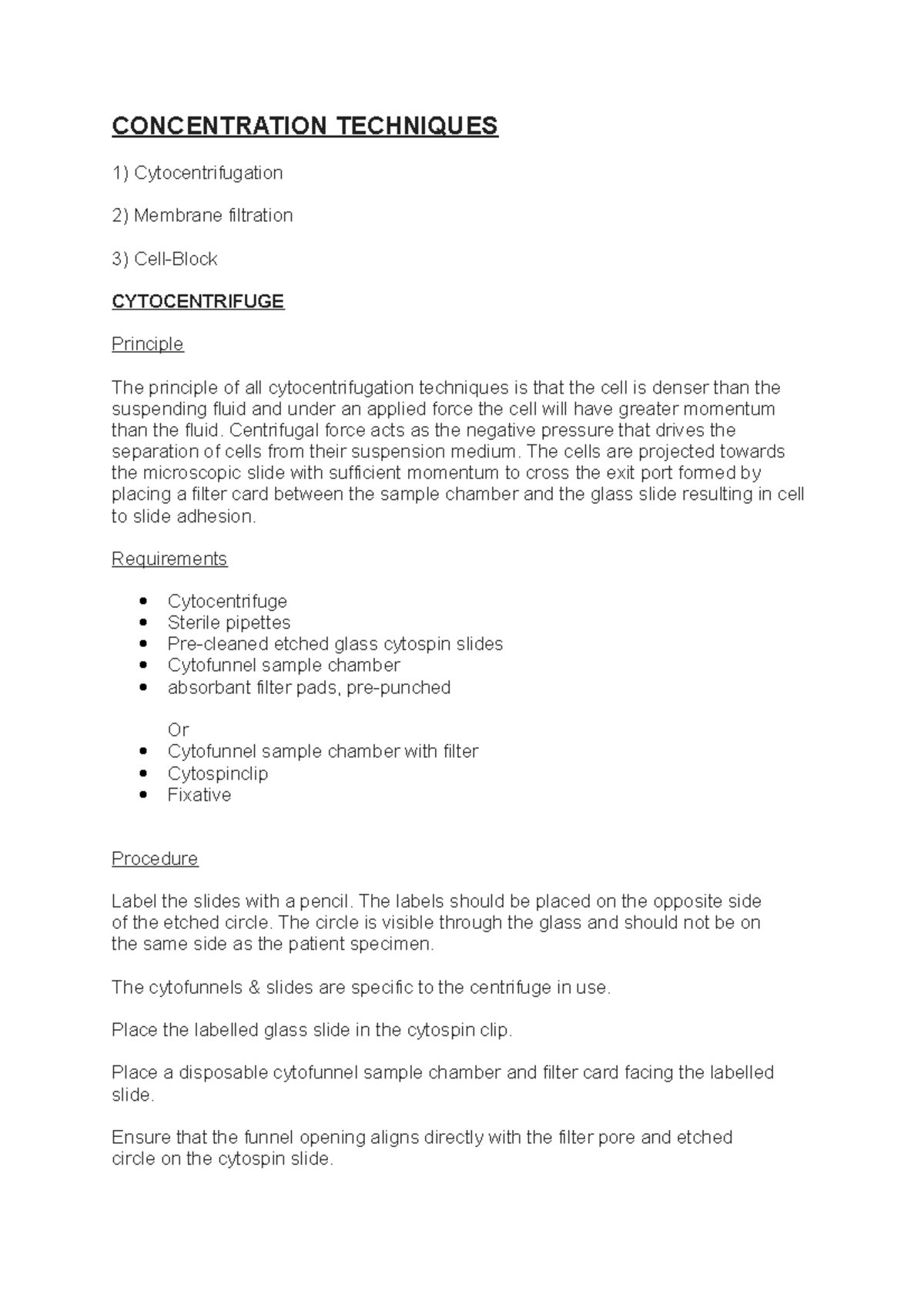 Cytocentrifugation & Membrane Filtration Techniques for Cell ...