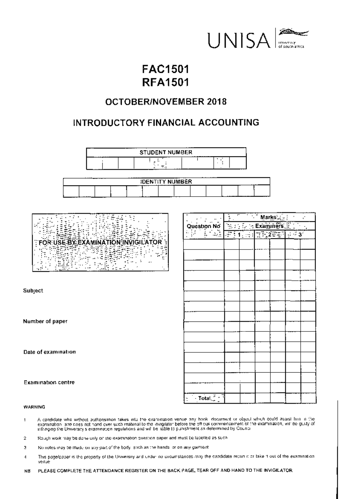 FAC1501 2018 Question Paper - Comprehensive Overview and Solutions ...
