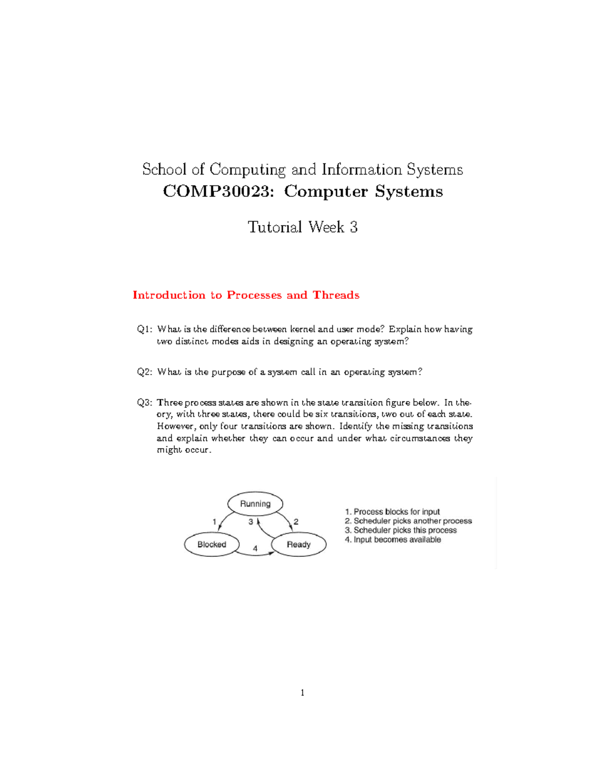 COMP30023: Computer Systems Tutorial Week 3 - Processes & Threads - Studocu
