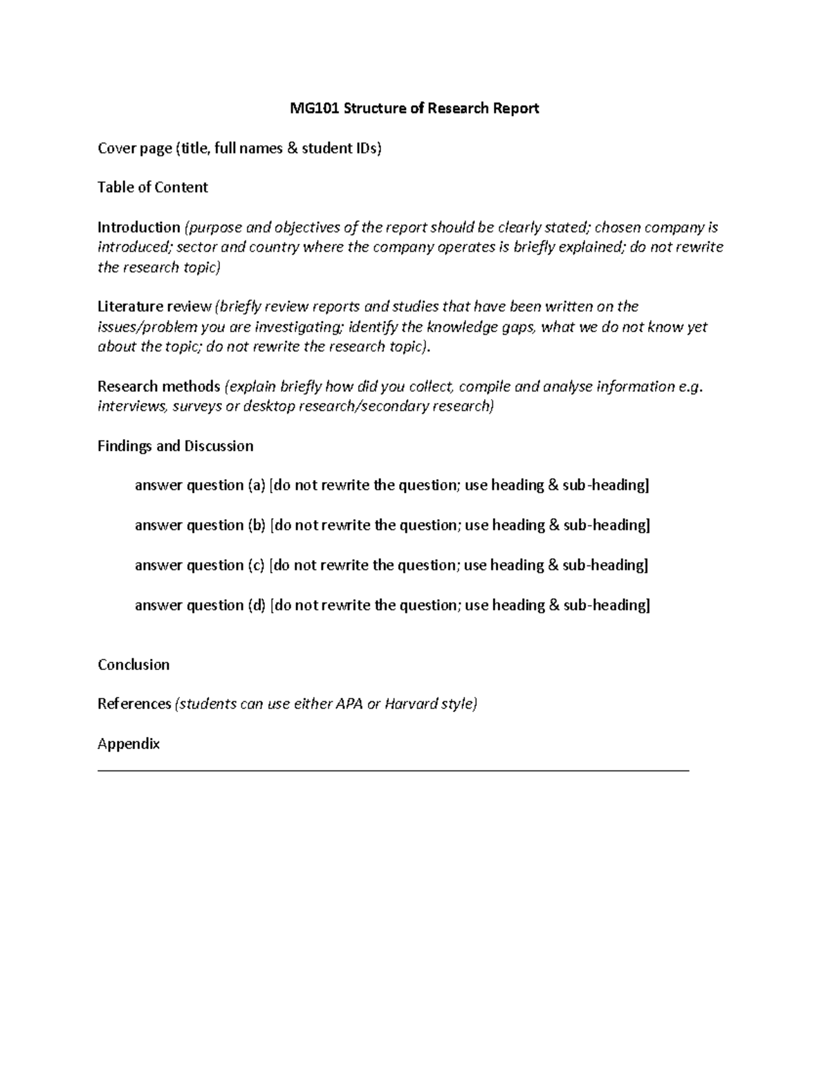 MG101 Research Report Structure Guidelines and Template - Studocu