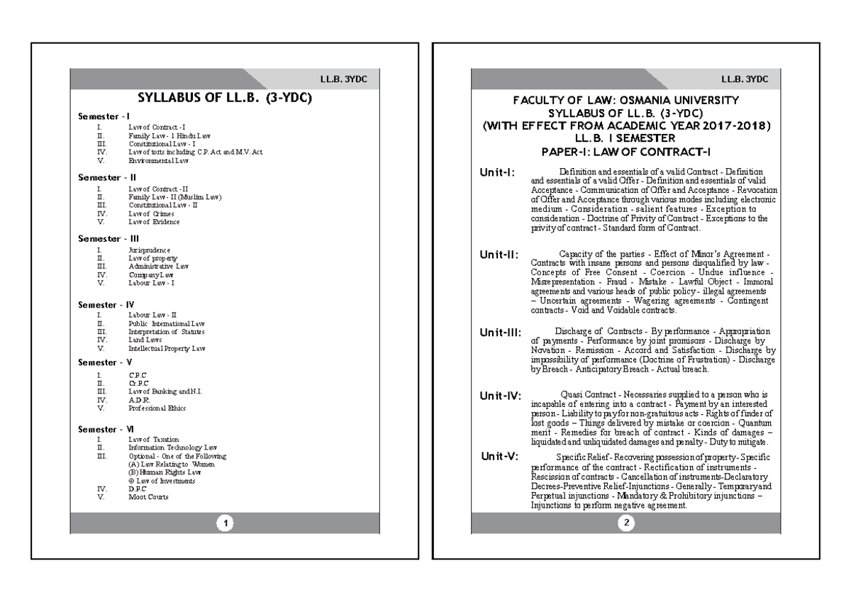 LL.B. 3YDC Comprehensive Syllabus Overview for Semesters I & II - Studocu