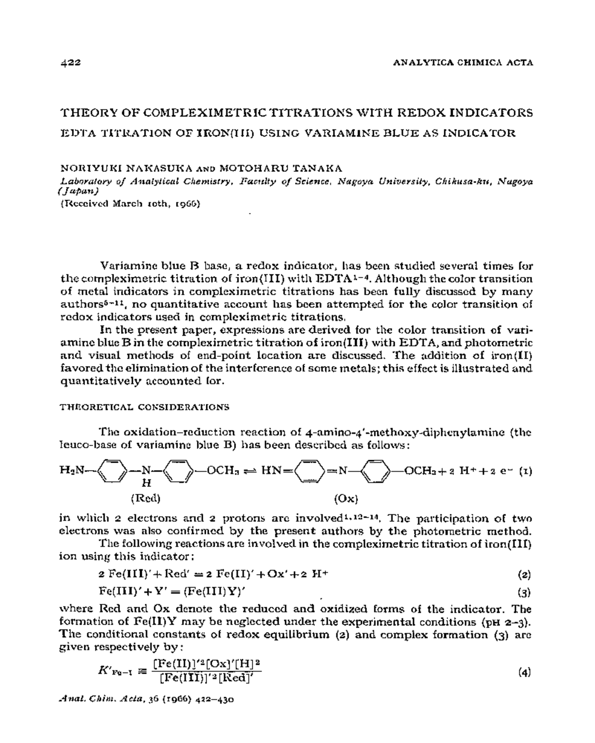 422 THEORY: Compleximetric Titration of Iron(III) with EDTA Using ...