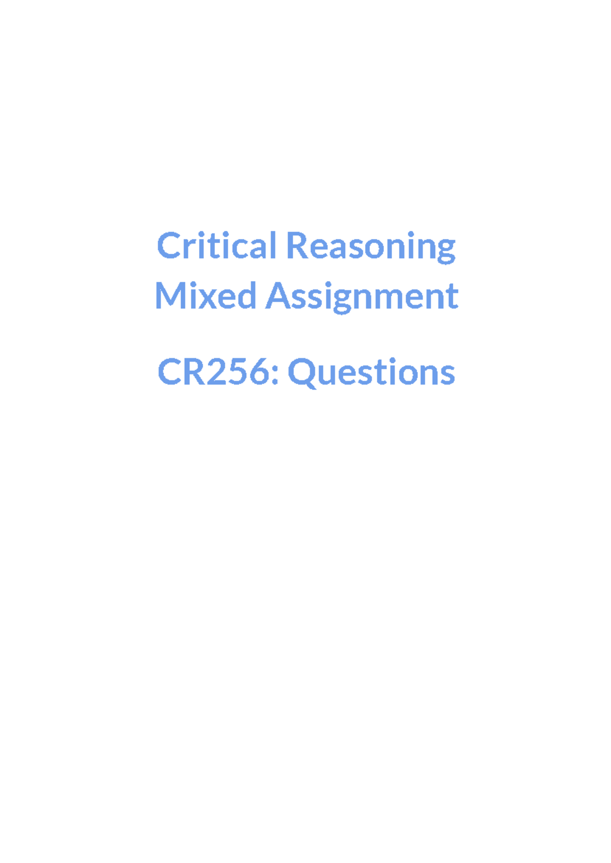 CR256-Critical Reasoning Questions and Conclusions Analysis - Studocu